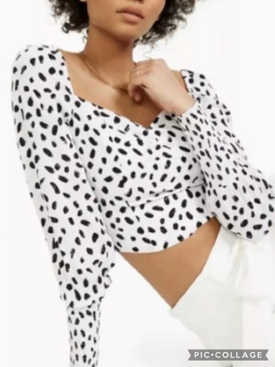 Bar III | Tops | Bar Iii White Polka Dot Crop Top Ruched Smocked L ...